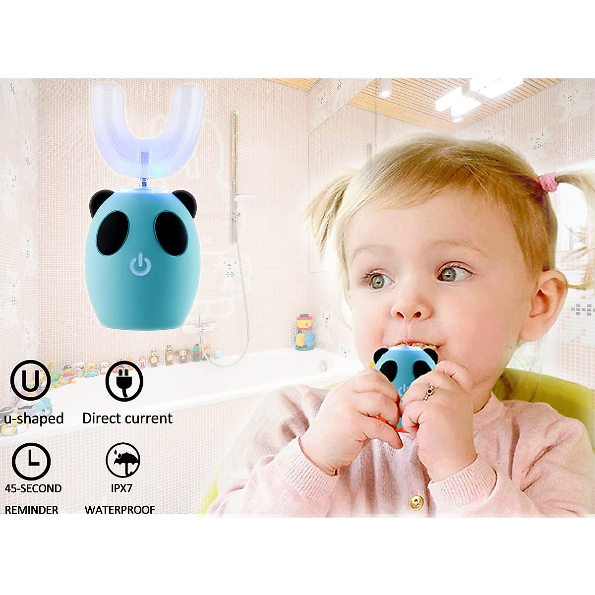 Newbee Children Electric Toothbrush for Kids Smart 360 Degrees U Silicon USB Automatic Ultrasonic Teeth Tooth Brush Cartoon Pattern 2-7 Years