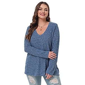BELAROI Plus Size Long Sleeve Tops for Women Dressy Casual Shirts V Neck Tunic Sweaters Pullover Lightweight Loose Fit(2X, Navy Blue)