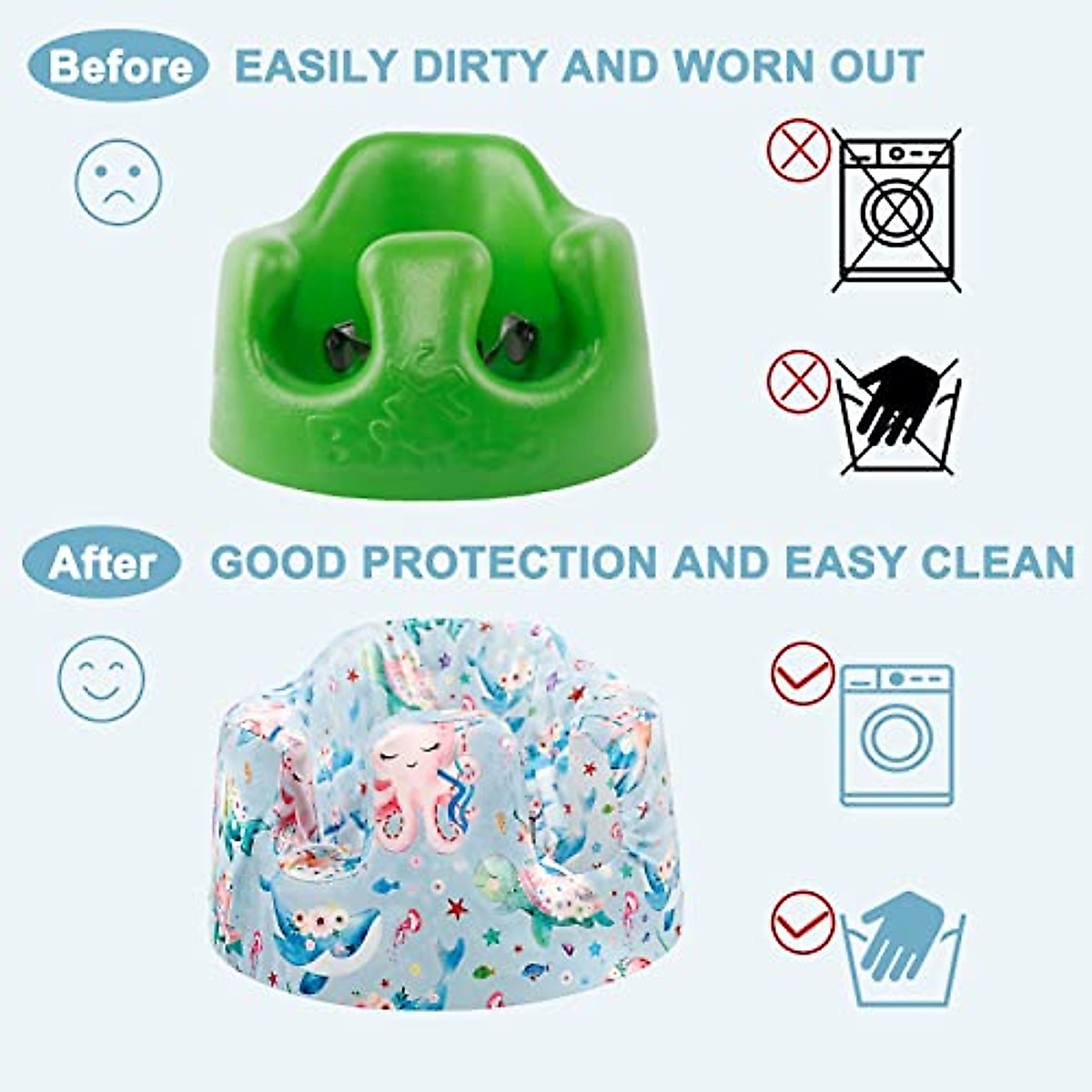 DILIMI Summer Seat Cover Compatible with Bumbo Seat Cover, Removable Ultra Soft Cool Seat Slipcover for Baby Girl and Boy, Ocean World