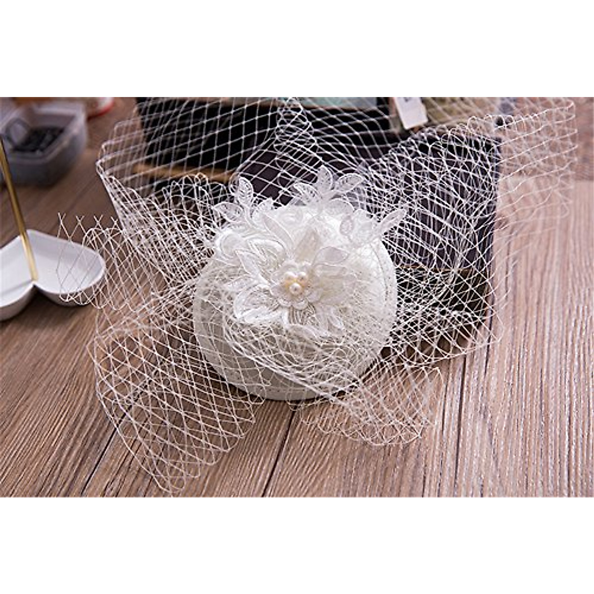 Aimeely Vintage Women Lady Pearl Pillbox Hat Wedding Party Flower Veil Hair Accessory