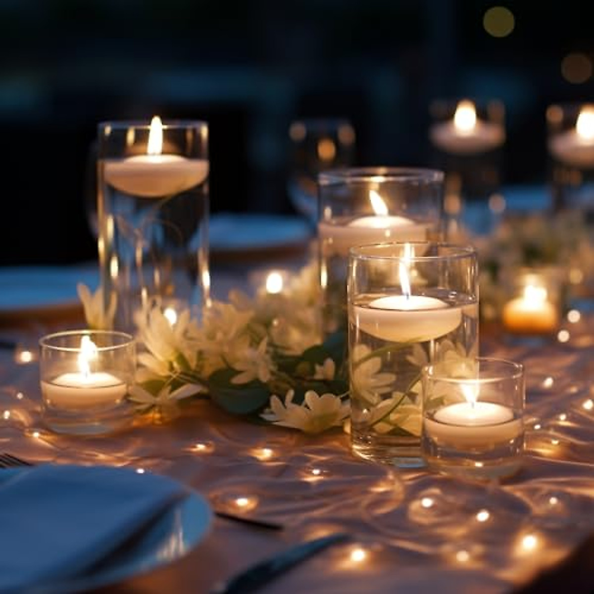 TRIRITE 24pcs 3in White Floating Candles for Centerpieces, Unscented Floating Water Candles for Dinner Candle, Cotton Wick Candlefloating for Wedding & Party Accessory (3in,24pcs)