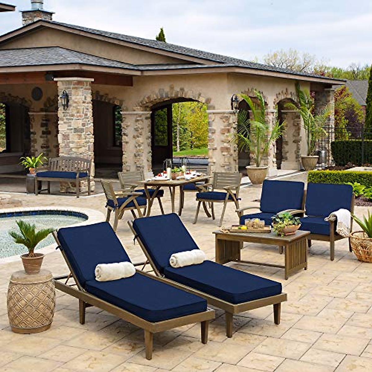 Arden Selections ProFoam Essentials 20 x 20 x 3.5 Inch Outdoor Dining Chair Cushion, Sapphire Blue Leala