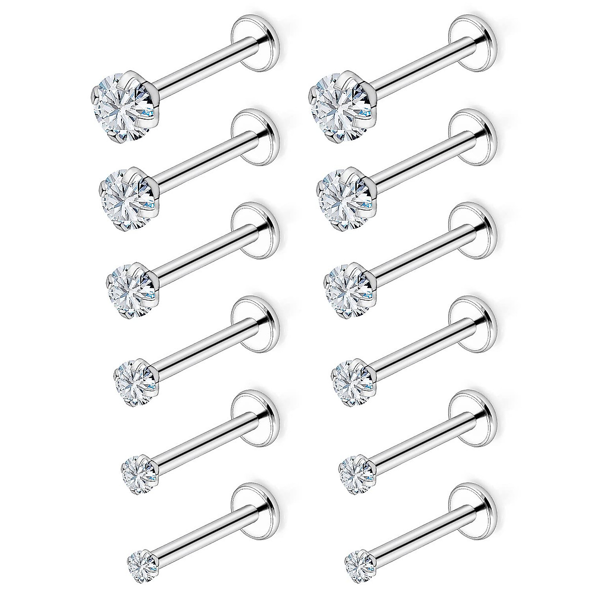 Xwnskvvz 16G Internally Threaded Medusa Piercing Jewelry Labret Studs Monroe Lip Ring Stainless Steel Tragus Piercing Jewelry 2-4.5MM Cubic Zirconia Forward Helix Earrings Cartilage Conch Earring
