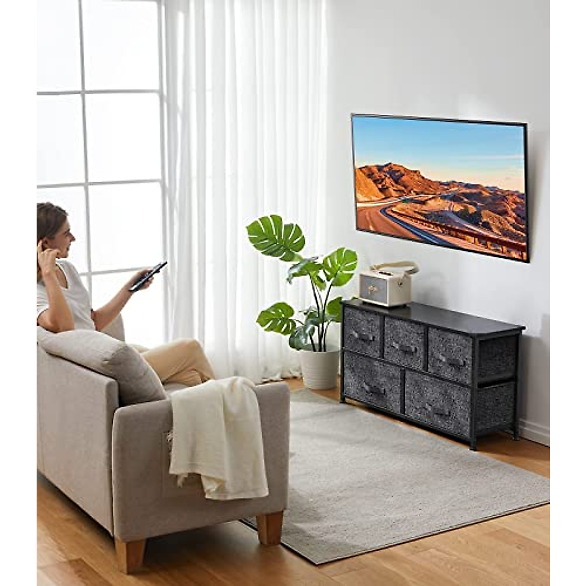 Pipishell 5 Drawers Fabric Dresser,7 Drawer Organizer Unit Fabric Dresser for for Bedroom Closets, Living Room, Nursery Room, Hallway