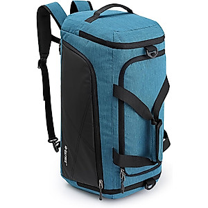 G4Free 45L/60L 3 Way Travel Backpack Large Luggage Gym Bag with Wet Compartment and Shoe Compartment for Travel, Swimming, Yoga, Hiking, Camping, Peacock Blue, 45L
