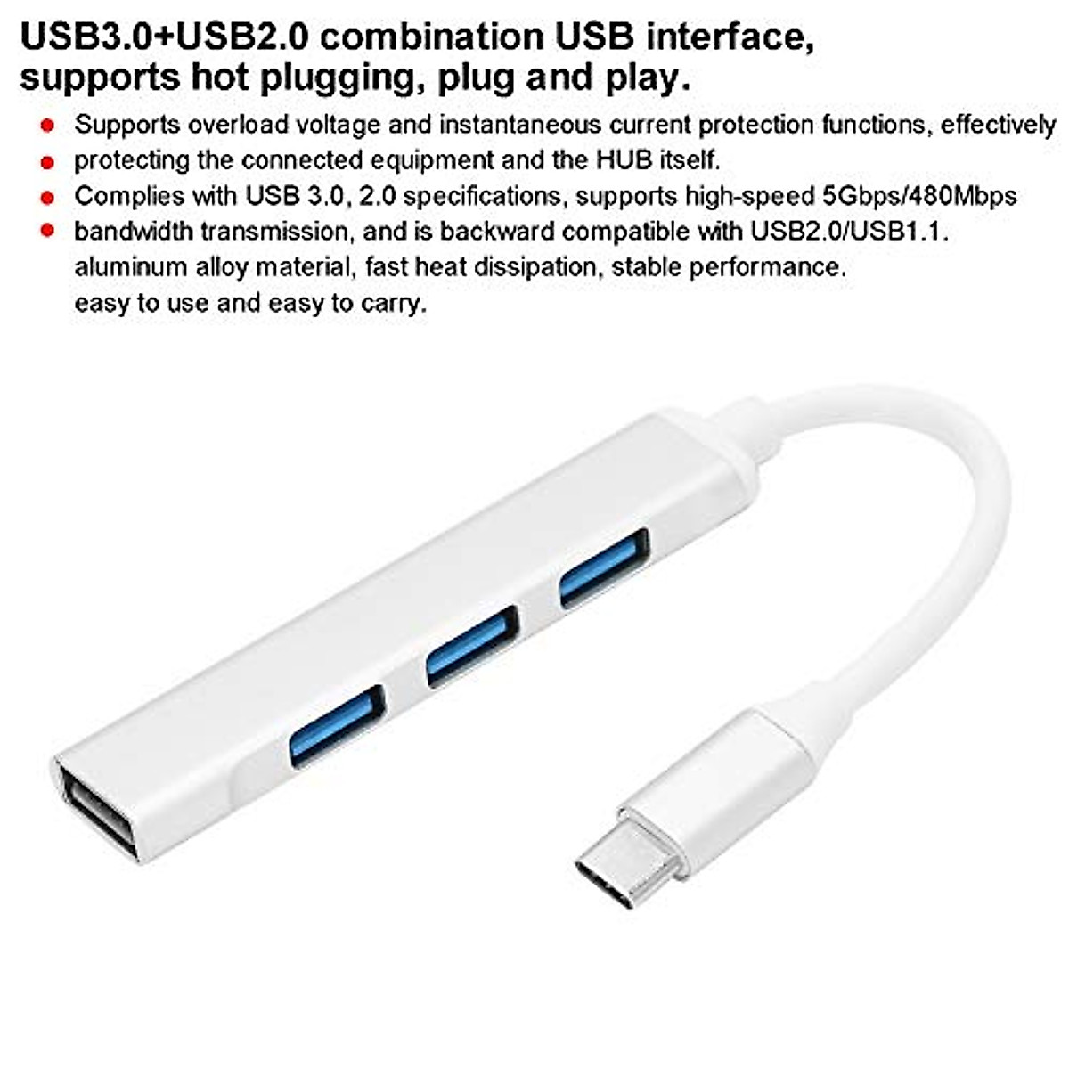 USB C Hub, 4 in 1C to USB OTG Hub Adapter, Portable Docking Station with USB 3.0 & USB 2.0, Multiport Splitter Compatible with Windows XP/Vista/7/8/10/OS/X