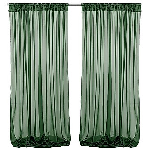MDS -2 Panels 5ft x 10ft Wrinkle-Free Chiffon Backdrop Curtains Drapes, Sheer Chiffon Fabric Photography Drapes for Wedding Photo Backdrop Ceremony Arch Party Stage Decoration - Hunter Green