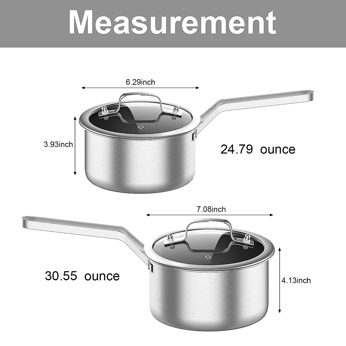 HOXHA Sauce Pot, 1.5 Quart Nonstick Saucepan,304 Stainless Steel Saucepan with Lid, Universal Milk Pot, Multipurpose Pot for Kitchen Home Restaurant