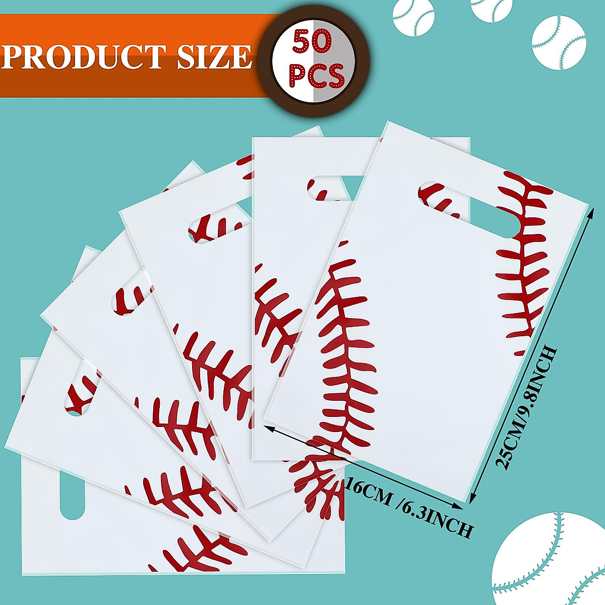 Yeaqee 50 Pieces Baseball Gift Bags with Handle Baseball Treat Bags Baseball Cellophane Bags Candy Baseball Party Favors for Team Birthday Decoration Gift Sport Baseball Themed Party Supplies, White