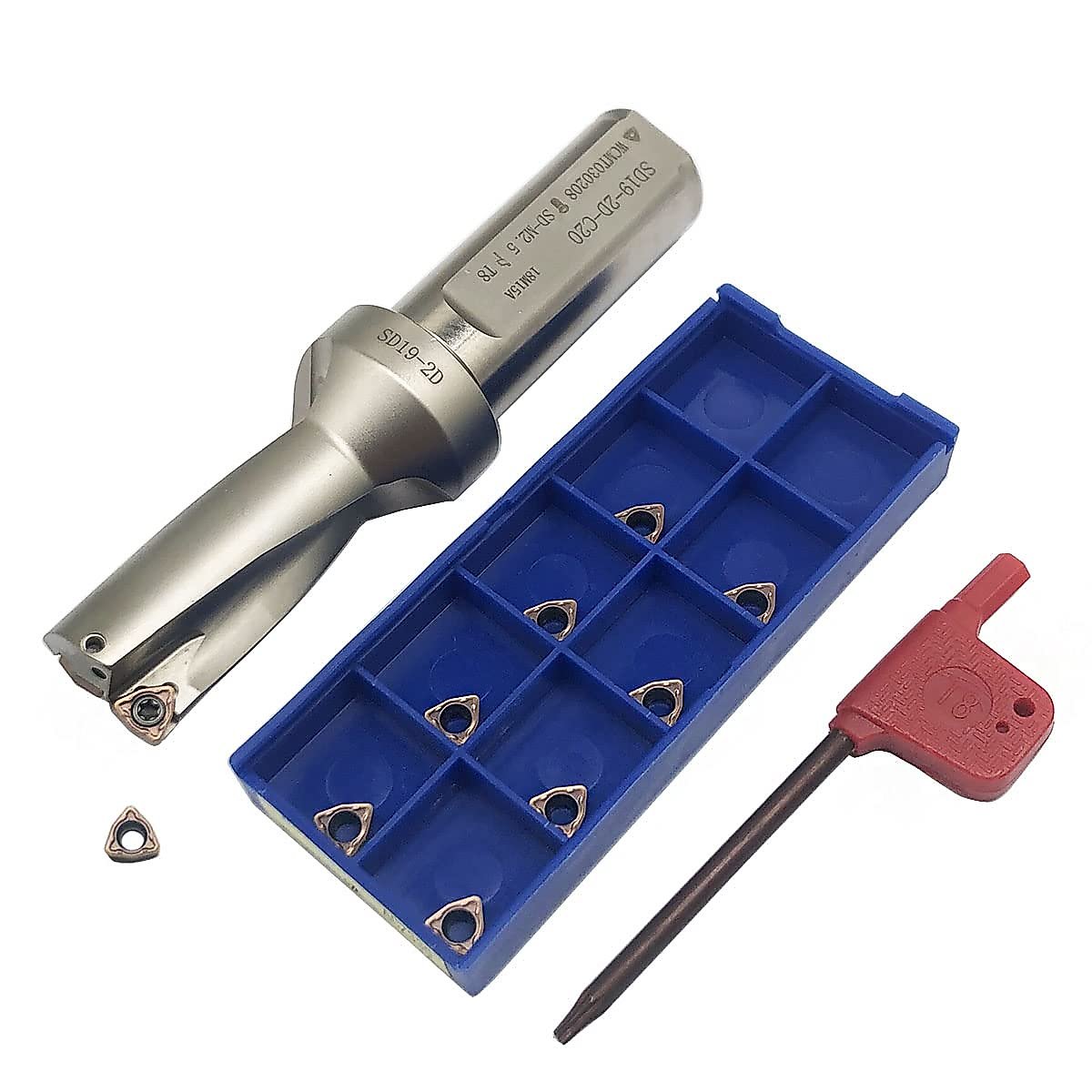 GBJ WC- Φ19-2D -C20 +10pcs WCMX030208FN Indexable U Drill Inserts Holder Fast Water Jet Drill Violent Drill WPD Series (WPD-Φ19-2D-C20+WCMX030208)