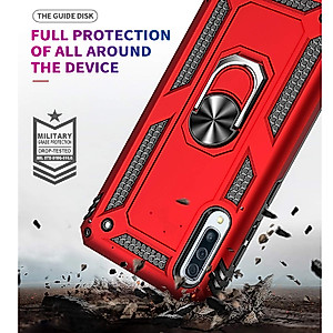 STARSHOP Samsung Galaxy A50 Phone Case, with [Tempered Glass Screen Protector Included], Military Grade Shockproof Drop Protection Phone Cover with Metal Ring Kickstand - Scarlet