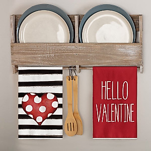 Artoid Mode Stripes Heart Hello Valentine Kitchen Towels Dish Towels, 18x26 Inch Seasonal Anniversary Valentine's Day Decoration Hand Towels Set of 2