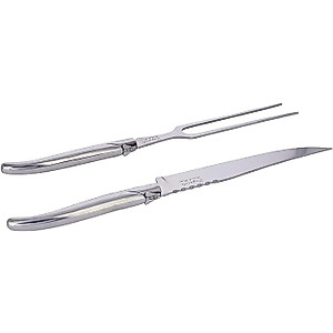 French Home Laguiole Carving Knife and Fork Set - Stainless Steel Knife & Carving Fork Cutlery Set with Stainless Steel Handles, Etched Detailing & Iconic Bee Emblem