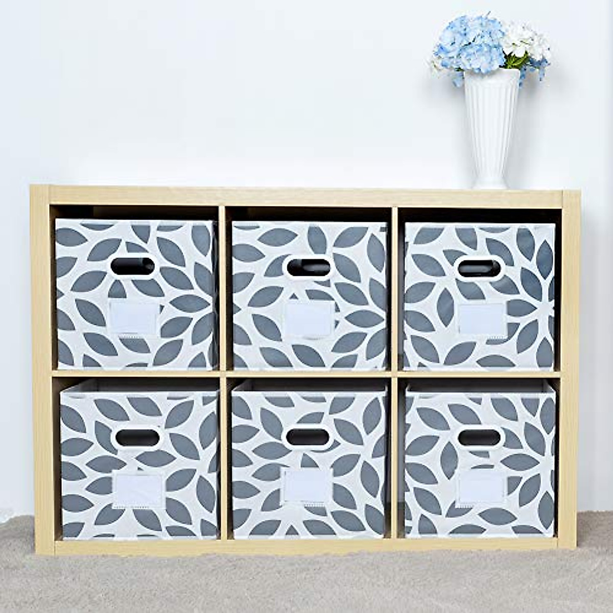 MAX Houser Fabric Storage Bins Cubes Baskets Containers with Dual Plastic Handles for Home Closet Bedroom Drawers Organizers, Flodable,Grey, Set of 6
