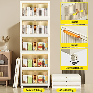 pupustar Storage Bins with Lids and Doors, Plastic Stackable Storage Bins Open Front, Foldable Storage Boxes for Organizing, Folding Storage Bins with Wheels, Opening Storage Boxes Set