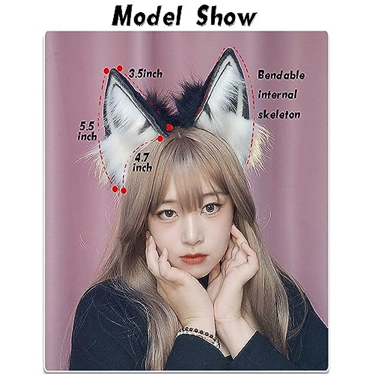 fodtahee Rechargeable animal ears movable cat ears headdress props simulation electric animal ears hair bands