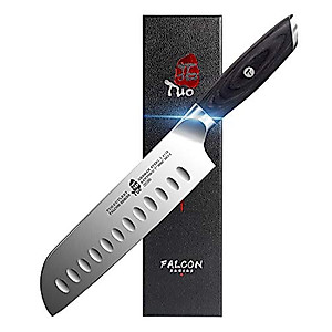 TUO Kitchen Santoku Knife - 7 Inch Asian Knife Japanese Chef Knife- German HC Steel Kitchen Knife with Pakkawood Handle - FALCON SERIES with Gift Box