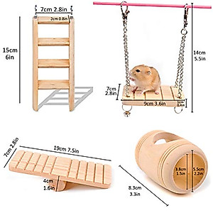 Feltsky Hamster Toys and Accessories 4 in 1 - Ladder, Swing, Barrel, Seesaw - Natural Wooden Pine - Chew Toys Gerbil Rat Guinea Pig Chinchilla Chew Toys Accessories
