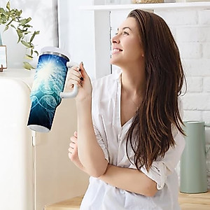 RPLIFE Galactic Bloom Blue 40 Oz Tumbler with Handle and Straw, Stainless Steel Tumbler, Insulated Coffee Mug with Lid