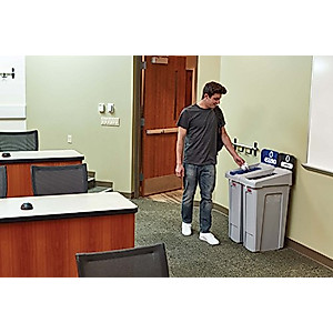 Rubbermaid Commercial Products Slim Jim Recycling Station 2-Stream Landfill/Mixed Recycling Bin/Can/Kit/Station, 23-Gallon, for Offices/Home/Higher Education/Commercial Facilities