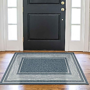 Ottomanson Ottohome Non-Slip Rubberback Bordered Design 3x5 Indoor Area Rug, 3'3" x 5', Turquoise