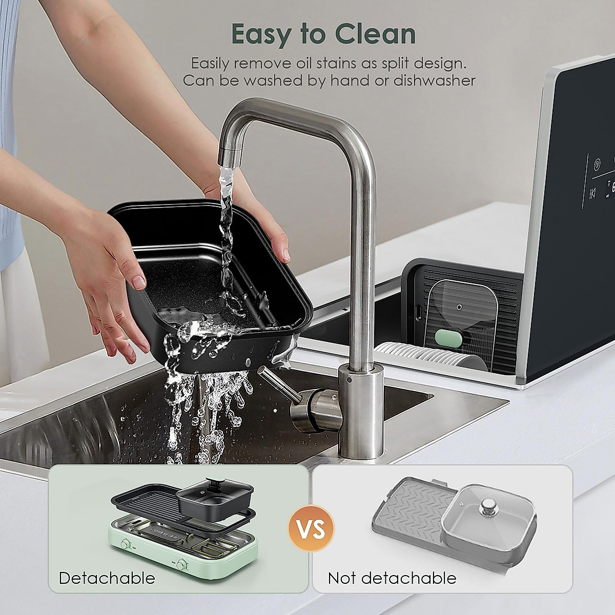 Electric Hot Pot with Grill, 2 In 1 Indoor Non-Stick Barbecue Shabu Hot Pot with Dual Temperature Control, Detachable Hot Pot and Baking Tray, Multi-function Smokeless Shabu Korean BBQ Grill