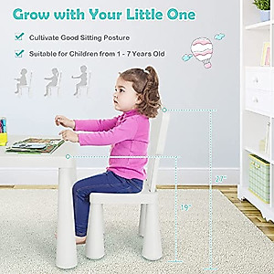 Costzon Kids Table and Chair Set, 3 Piece Plastic Children Activity Table for Reading, Drawing, Snack Time, Arts Crafts, Preschool, Kindergarten & Playroom, Easy Clean, Toddler Table & Chair (White)