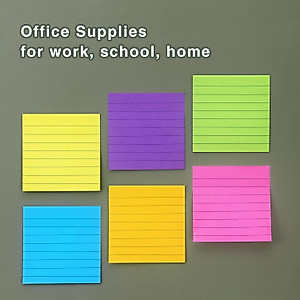Sticky Notes with Lines Lined Sticky Notes 3x3 Bright Multi Colors 6 Pads 100 Sheet/Pad