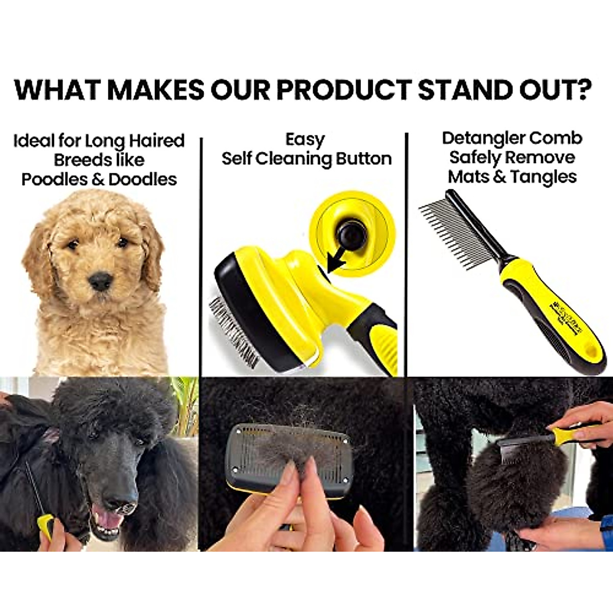 ShedTitan Self Cleaning Slicker Brush & Dematting Pet Comb Value Kit - Easy, Ideal Slicker Brush for Dogs, Goldendoodles, Poodles, Cats - Detangler Comb Removes Mats from Matted Hair, Fur for Dog, Cat