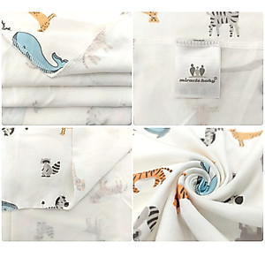 Newborn Swaddle and Hat Set 6 Pack 100% Cotton Knitted Baby Receiving Blankets 35" x 35" Soft Unisex Swaddle Wrap for Girls and Boys (Whale+Elk+Green Stripes)