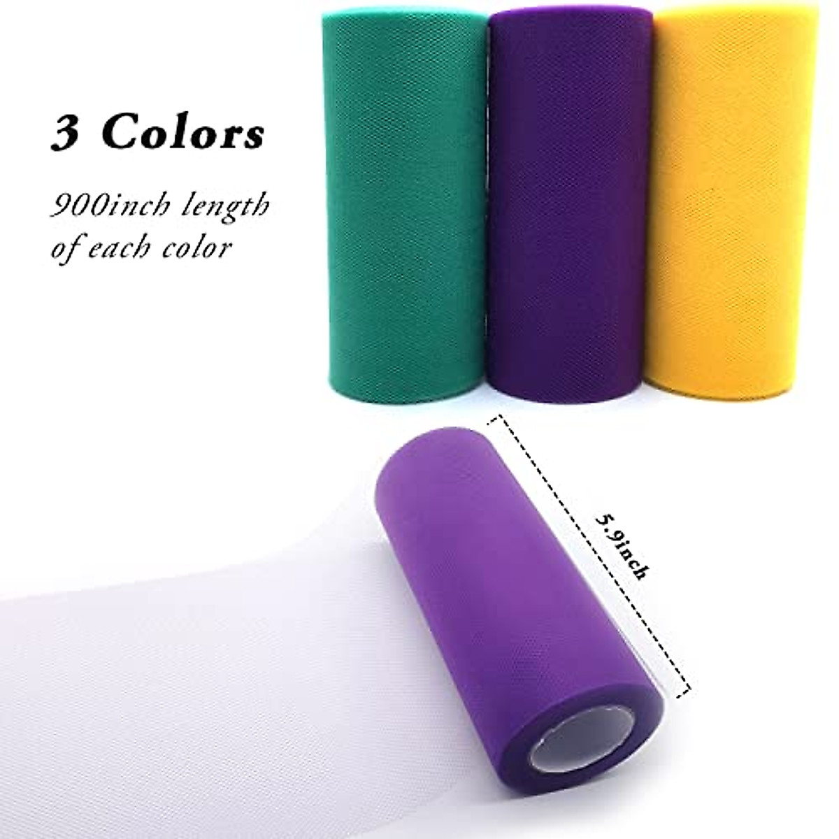 Misscrafts 3 Spools Tulle Netting Ribbons Tulle Fabric Spool 6 Inches 25 Yard per Roll for DIY Wedding Tutu Valentine Decor Yellow Green Purple