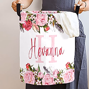 Personalized Baby Laundry Basket Flower Floral Custom Nursery Hamper Collapsible Organizer Storage Bedroom Decor for Girls Adults Women (Floral 10)