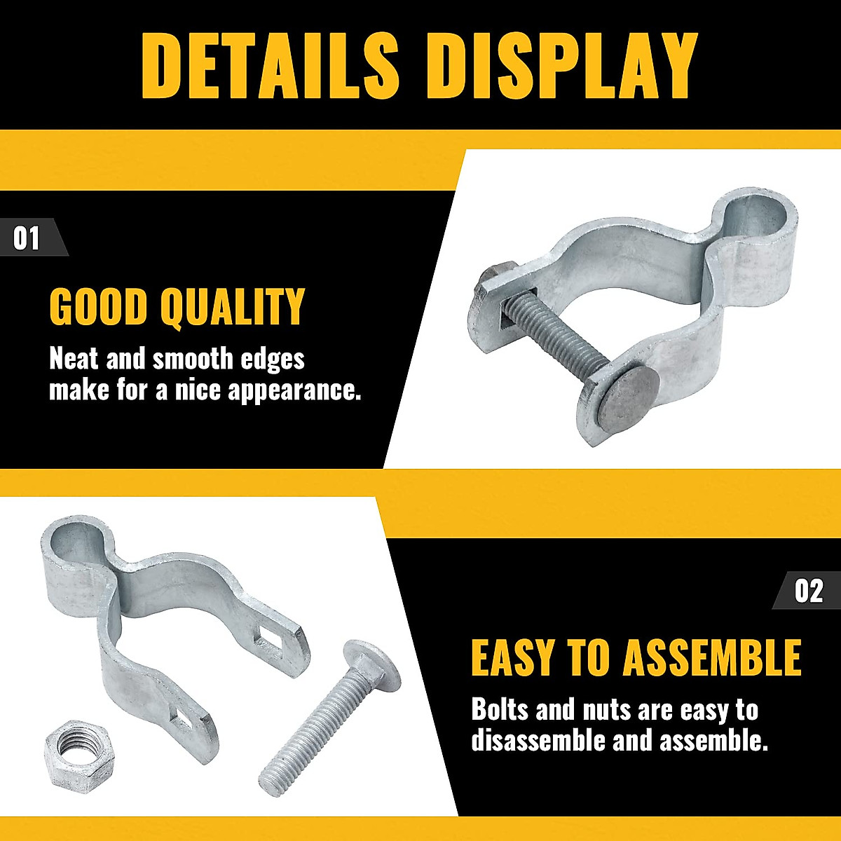 VIVIDA 1-5/8" Chain Link Gate Hinge, Chain Link Fence Female Hinge, Galvanized Steel, for 1-5/8" OD Post/Pipe, Bolts & Nuts Included, 6 PCS