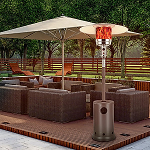 Hykolity 50,000 BTU Propane Patio Heater, Stainless Steel Burner, Triple Protection System, Wheels, Outdoor Heaters for Patio, Garden, Commercial and Residential, Brown