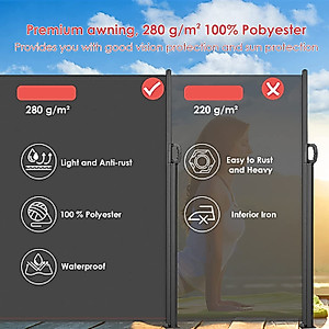 Retractable Side Screen Awning, UV Resistant, Waterproof, Patio Privacy Screen for Garden, Balcony, Courtyard(Dark Grey), 118.1" x 70.9"