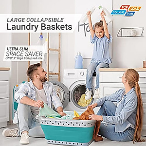 Pop & Load Collapse & Store 1 Large 25" Slim Collapsible Plastic Laundry Basket, Space Saving Portable Pop Up Storage & Organization Basket, 3" High When Folded, Dual Comfort Grip Handles, Teal