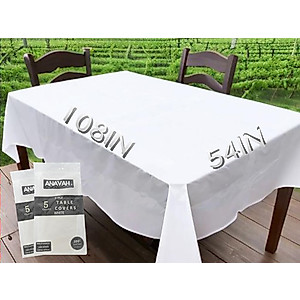 Paper Tablecloths for Rectangle Tables 5 Pack,White Disposable Paper Tablecloth, 3 Ply Paper & Plastic 54" x 108" Tablecover, Table Cloth for Various Occasions Parties, Indoor & Outdoor Banquet Use