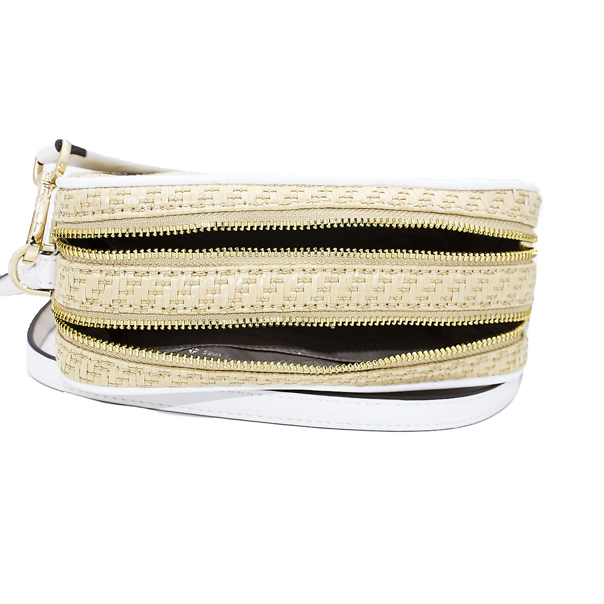Michael Kors 35T0GWQC1W Kenly Small Camera Straw Python Capsule Optic White Gold hardware Women's Crossbody