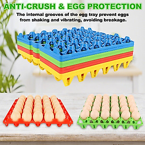 Oungy 16 PCS Plastic Egg Tray 30 Cell Egg Flats Egg Crates Stackable Egg Cartons Reusable Egg Carton, Hold Multiple Eggs, Great for Storing, Sorting and Shipping Eggs, 4 Colors