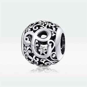 MEETCCY Alphabet Initial Charm Bead 925 Sterling Silver Letter A K M S Charm Letter Charms for Bracelets (Letter C Charms)