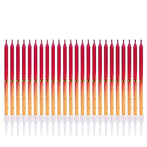 SHARESYNC Gradient Colorful Birthday Cake Candles with Gold Glitter Power Long Thin Cupcake Happy Birthday Candles Topper for Wedding Celebration Party 24pcs (Red+Yellow-1)