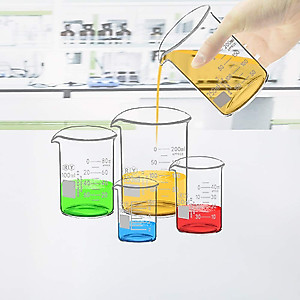 Glass Beakers Set Borosilicate Graduated Measuring Low Form Glass Beaker 4 Sizes 10ml 50ml 100ml 250ml