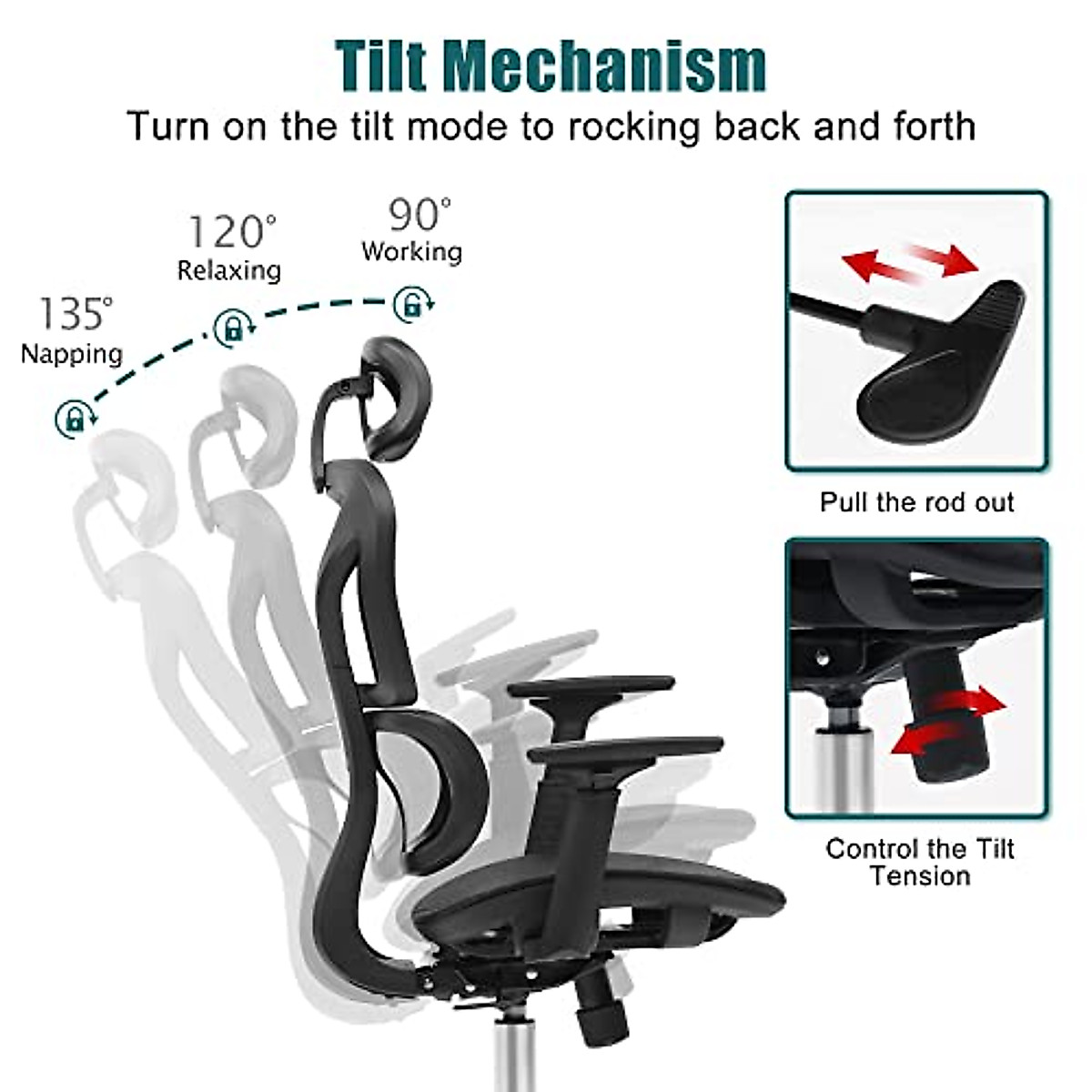 FelixKing Ergonomic Office Chair, Home Office Rolling Swivel Chair Mesh High Back Computer Chair with 3D Adjustable Armrest & Lumbar Support, Ventilated Mesh Desk Chair with Headrest (Black)