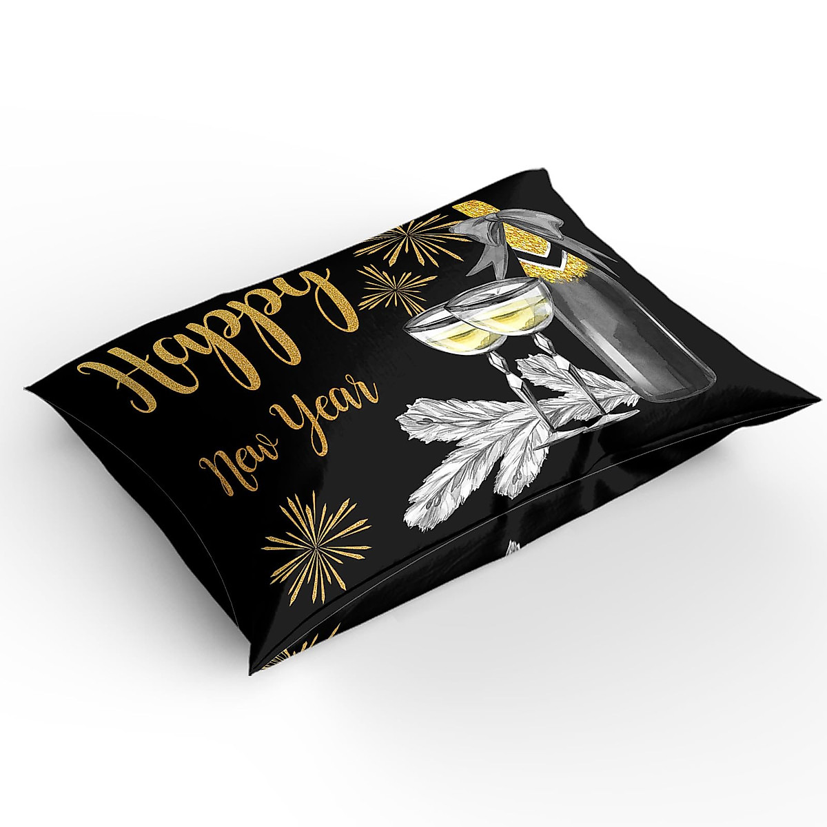 ZOE GARDEN Happy New Year Bed Duvet Cover Queen Size, Washed Patterned Textured Duvet Cover Sets with Zipper & Tiers, Microfiber Soft Comforter Thick Luxury Quilt Cover Black Gold Silver