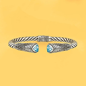 Ross-Simons 2.70 ct. t.w. Sky Blue Topaz Bali-Style Cuff Bracelet in Sterling Silver. 7.5 inches