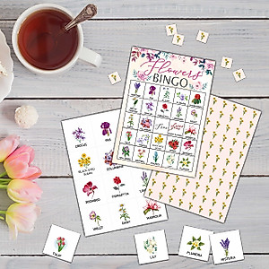 KFNER Flowers Bingo Game - Blush Pink Floral Bingo Card - 24 Players Bingo Game Set Indoor Outdoor Activities - Tea Party, Bridal Shower, Birthday Party Favors Supplies -A02