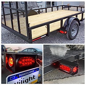 Nilight - TL-34 2PCS Steel Trailer Light Boxes Housing Kit w/6Inch Oval Red LED Tail Lights 2 Inch Round Side Marker w/Grommet Plugs Wire connectors, Years Warranty