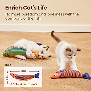 Potaroma Cat Toys Saury Fish, 3 Pack Catnip Crinkle Sound Toys Soft and Durable, Interactive Cat Kicker Toys for Indoor Kitten Exercise 9.4 Inches for All Breeds
