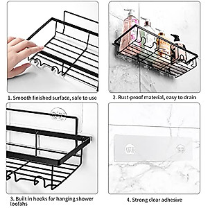Black Bathroom Shower Caddy Shelf Adhesive, Stainless Steel In Shower Storage Rack Bathroom Organizer Shower, Rust Proof Shower Caddies Shelves Dorm College with Soap Dish Toothbrush holder (5 Pack)