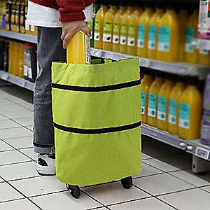 JIEOU Folding Shopping Bag With Wheels, Waterproof Grocery Carts, Reusable Portable Trolley Bags for Shopping Fruits(green)